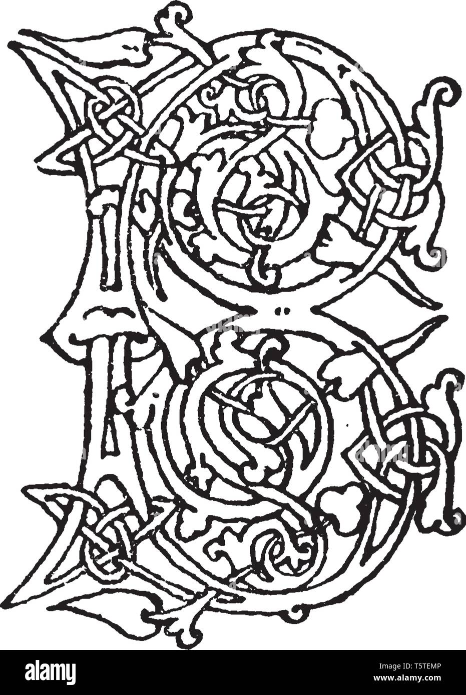 A capital letter B in Romanesque architecture, vintage line drawing or ...