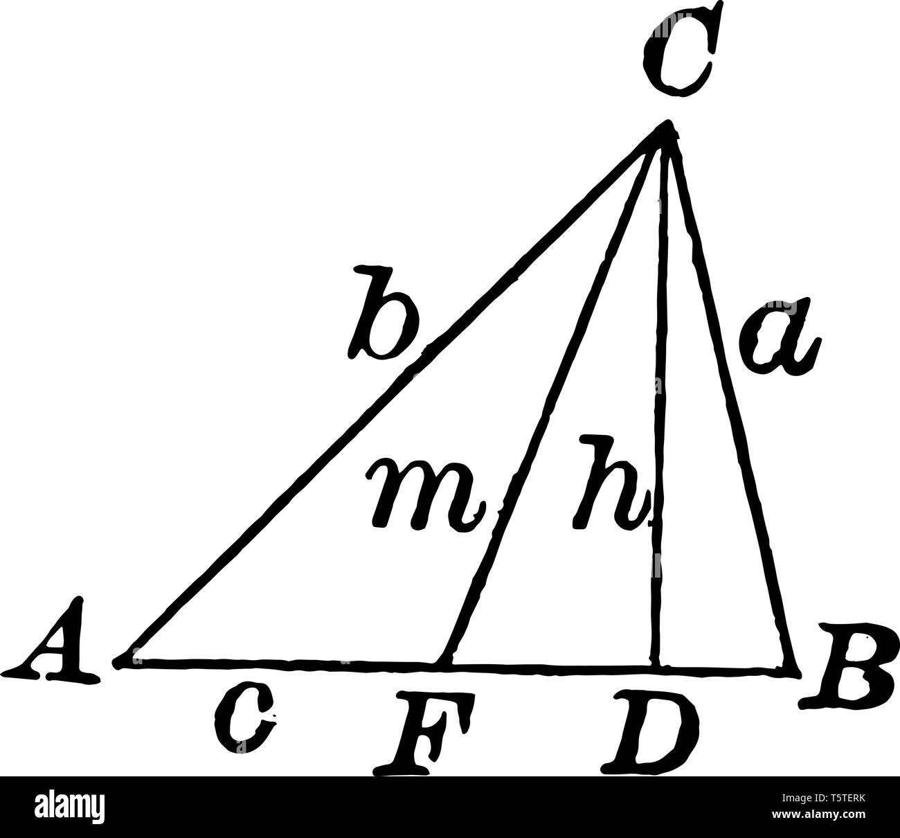 An image showing a triangle with altitude and median. In this three ...