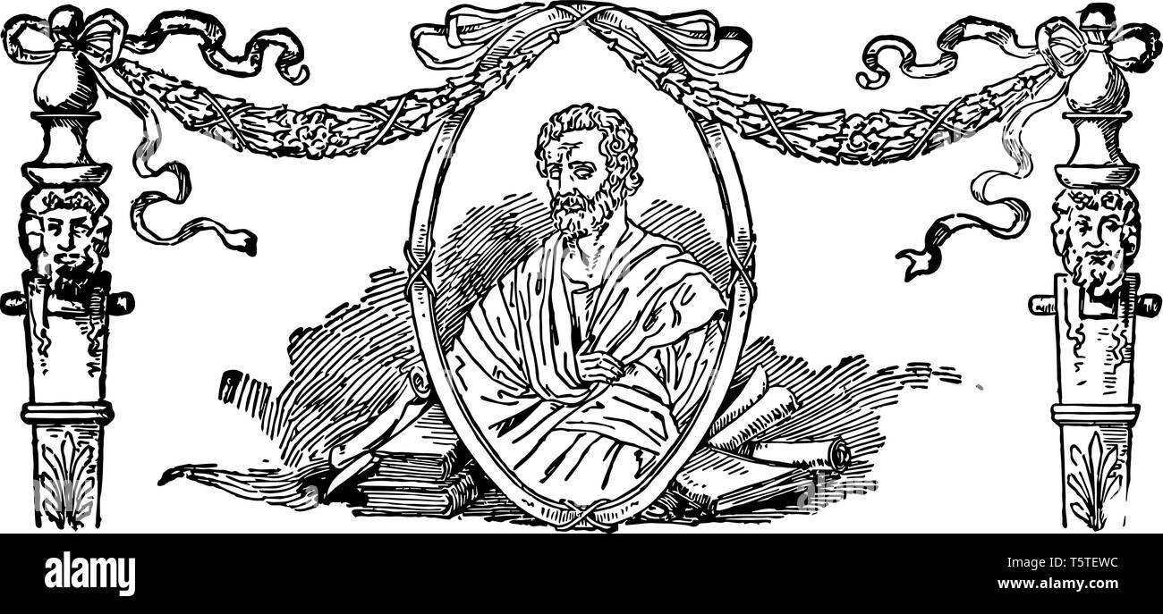 A statue of the Attic orator, Aeschines, vintage line drawing or ...