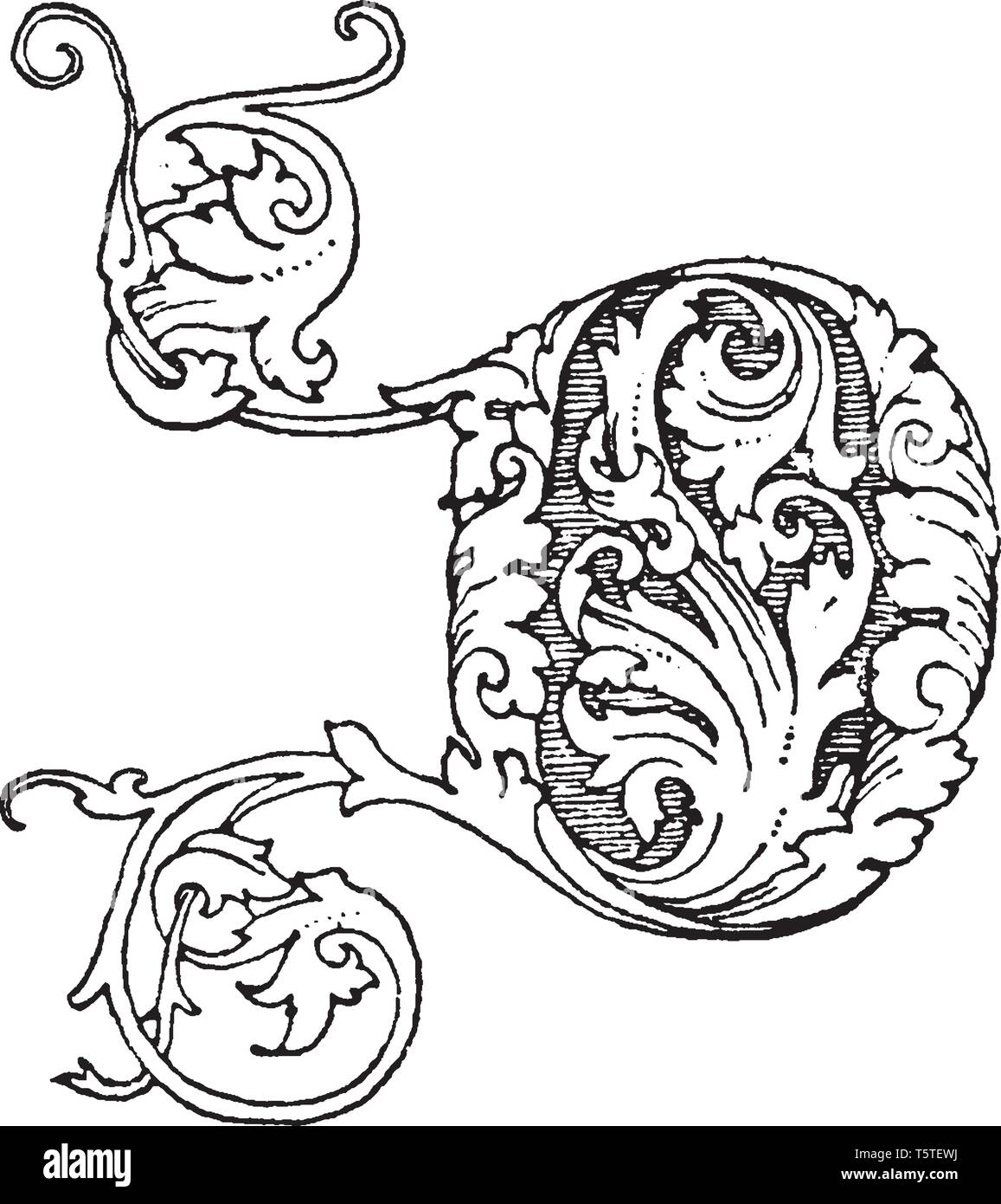 A capital letter D in Gothic uncial, vintage line drawing or engraving ...