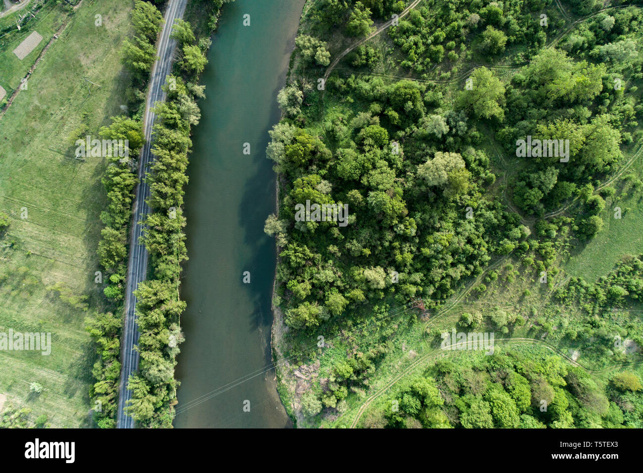 Road, river and forest aerial view. Drone photo Stock Photo - Alamy