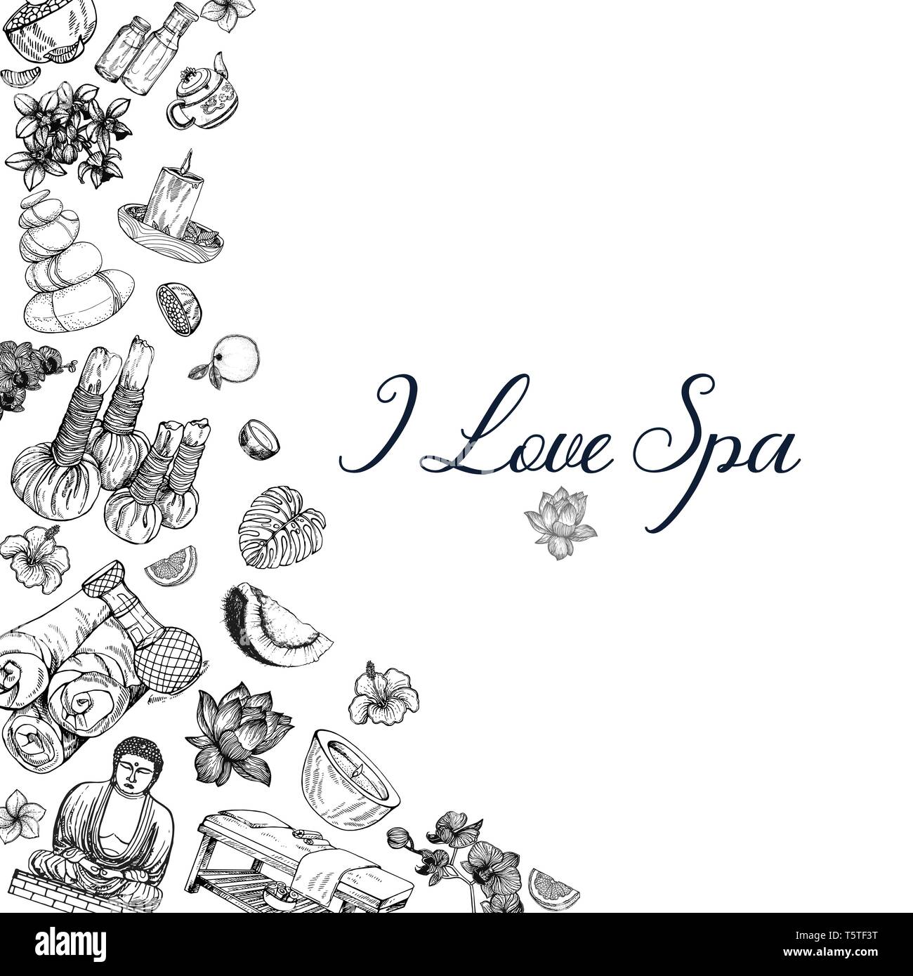 Poster card composition of hand drawn sketch style day spa themed ...