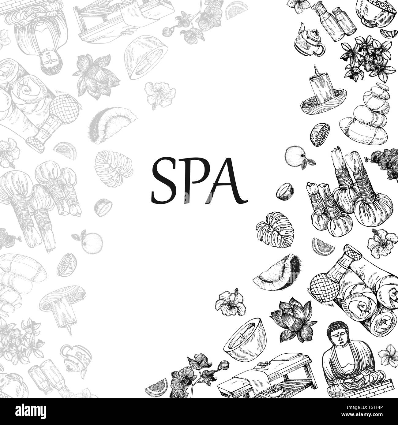 Poster card composition of hand drawn sketch style day spa themed ...