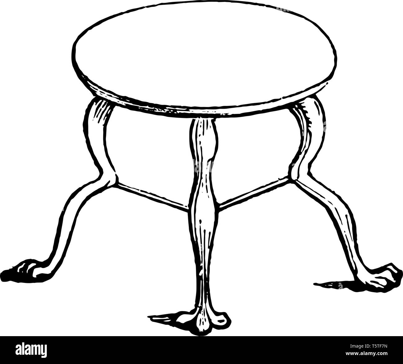 A round table with three legs, vintage line drawing or engraving ...