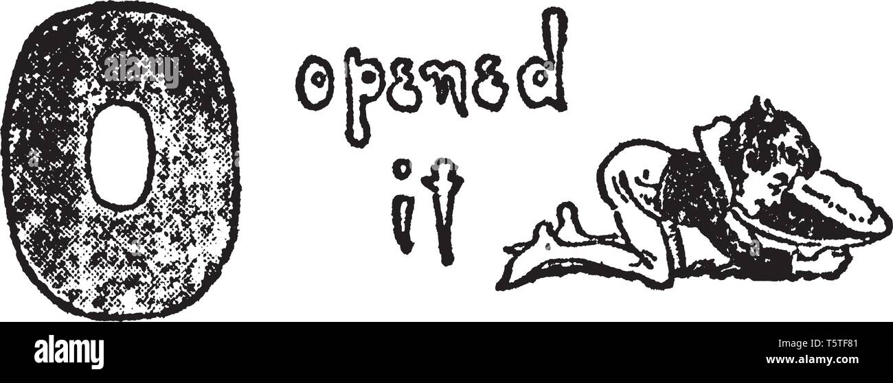 A capital letter O with opened it, vintage line drawing or engraving ...