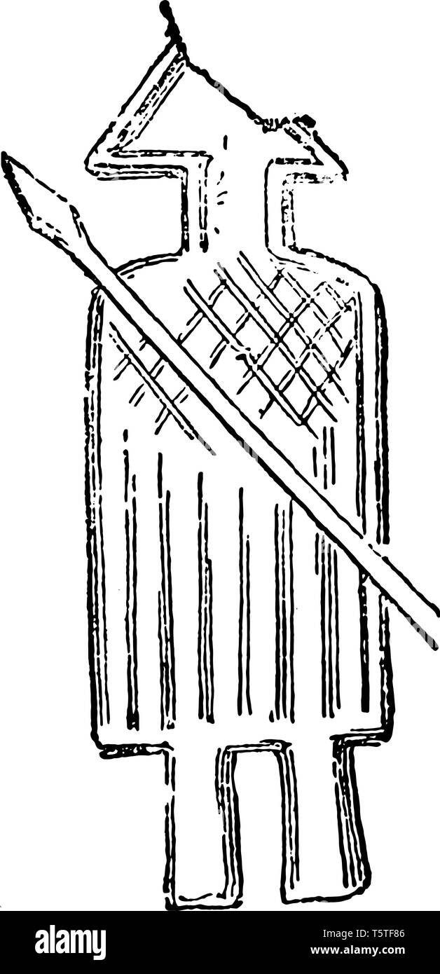 A pencil drawing of a statue and a javelin, vintage line drawing or ...
