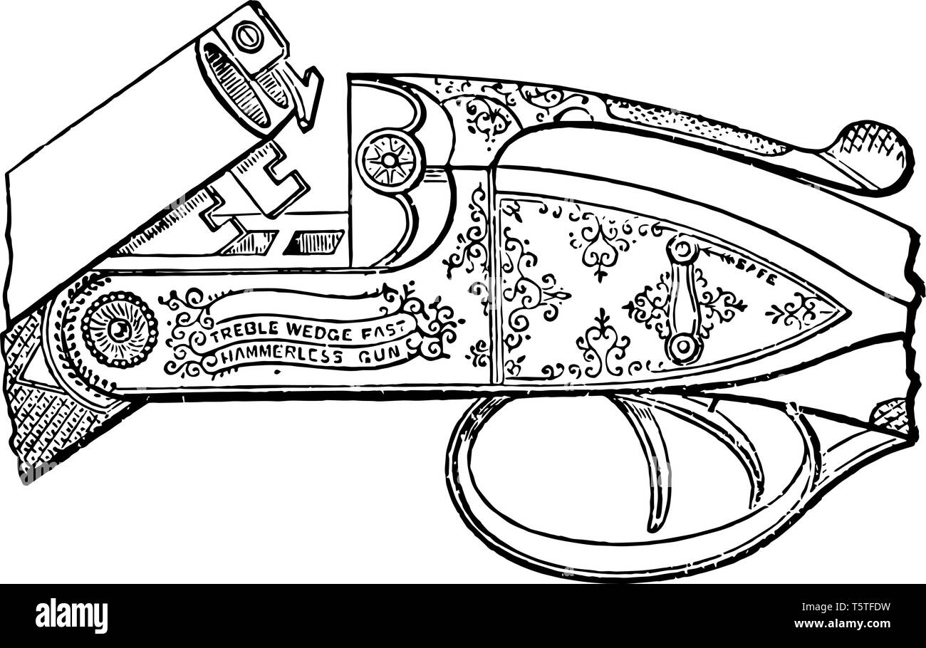 This image represents Breech Loading, vintage line drawing or engraving ...
