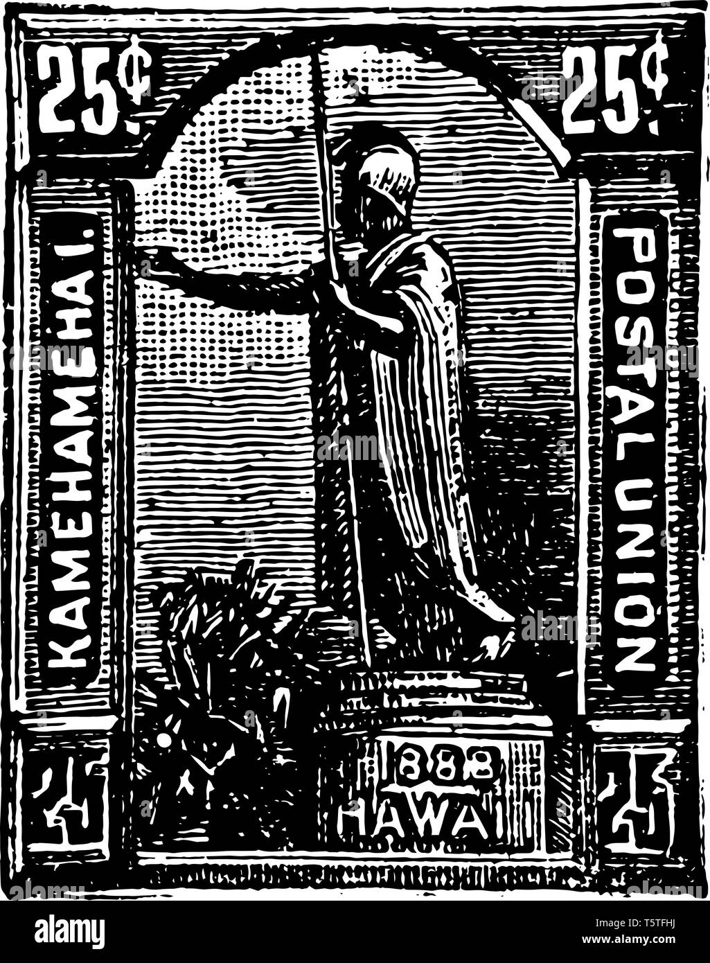 Hawaiian island 25 cents stamp vintage line drawing Stock Vector Image ...