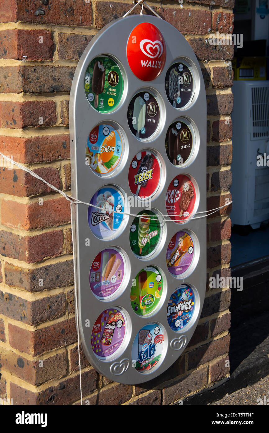 Lollies and ice creams for sale menu Stock Photo - Alamy