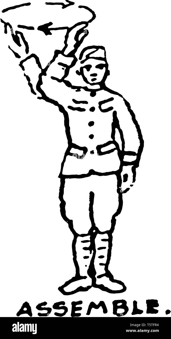 Assemble where order given to assemble the troops, vintage line drawing ...