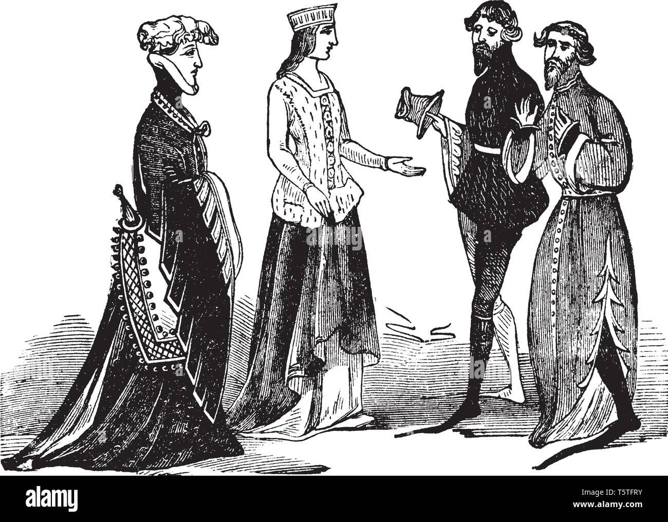 Mediaeval Costumes people wore during King Richard II reign, vintage ...