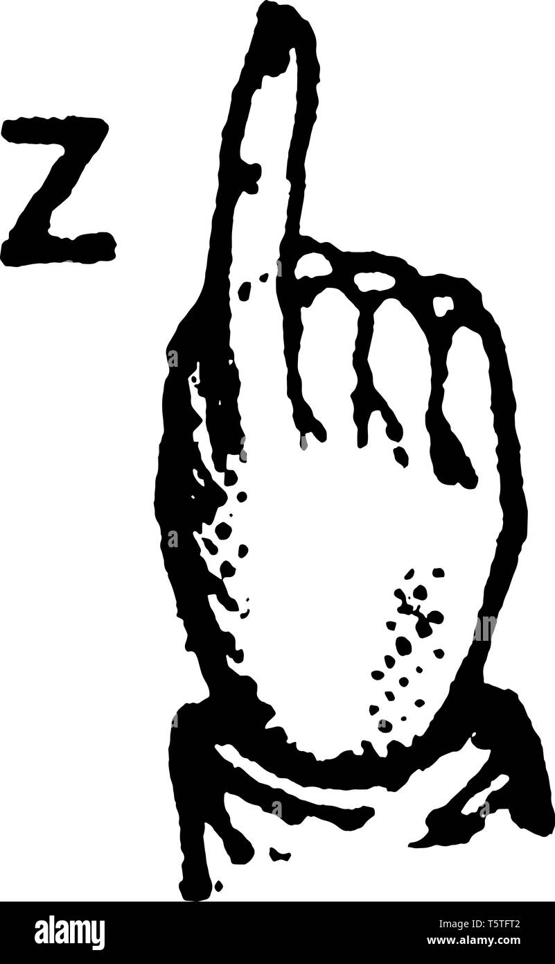 This image represents one handed Sign for Z, vintage line drawing or ...