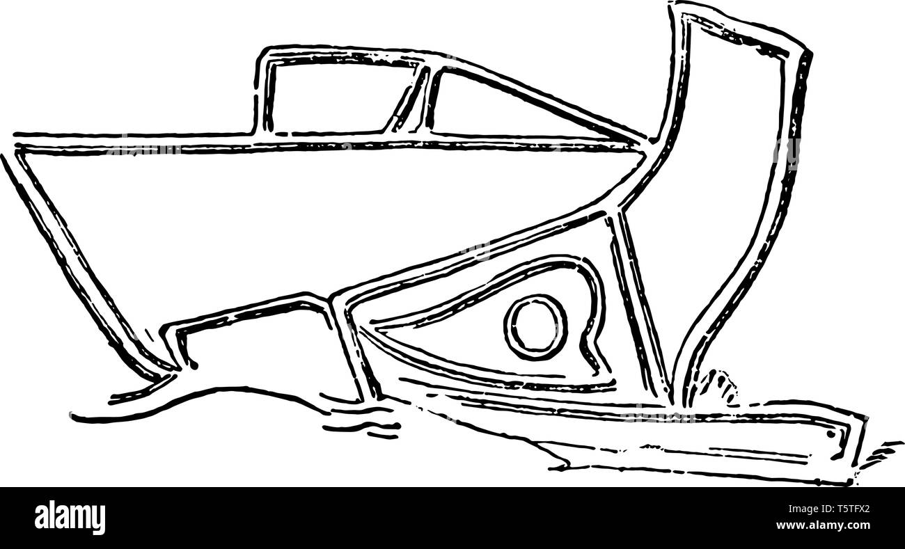 A pencil drawing of the boat floating in the water, vintage line ...