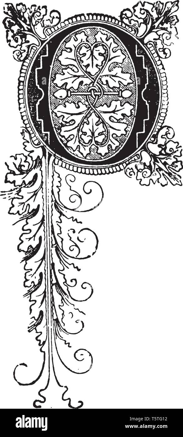 A floral and decorative letter O, vintage line drawing or engraving ...