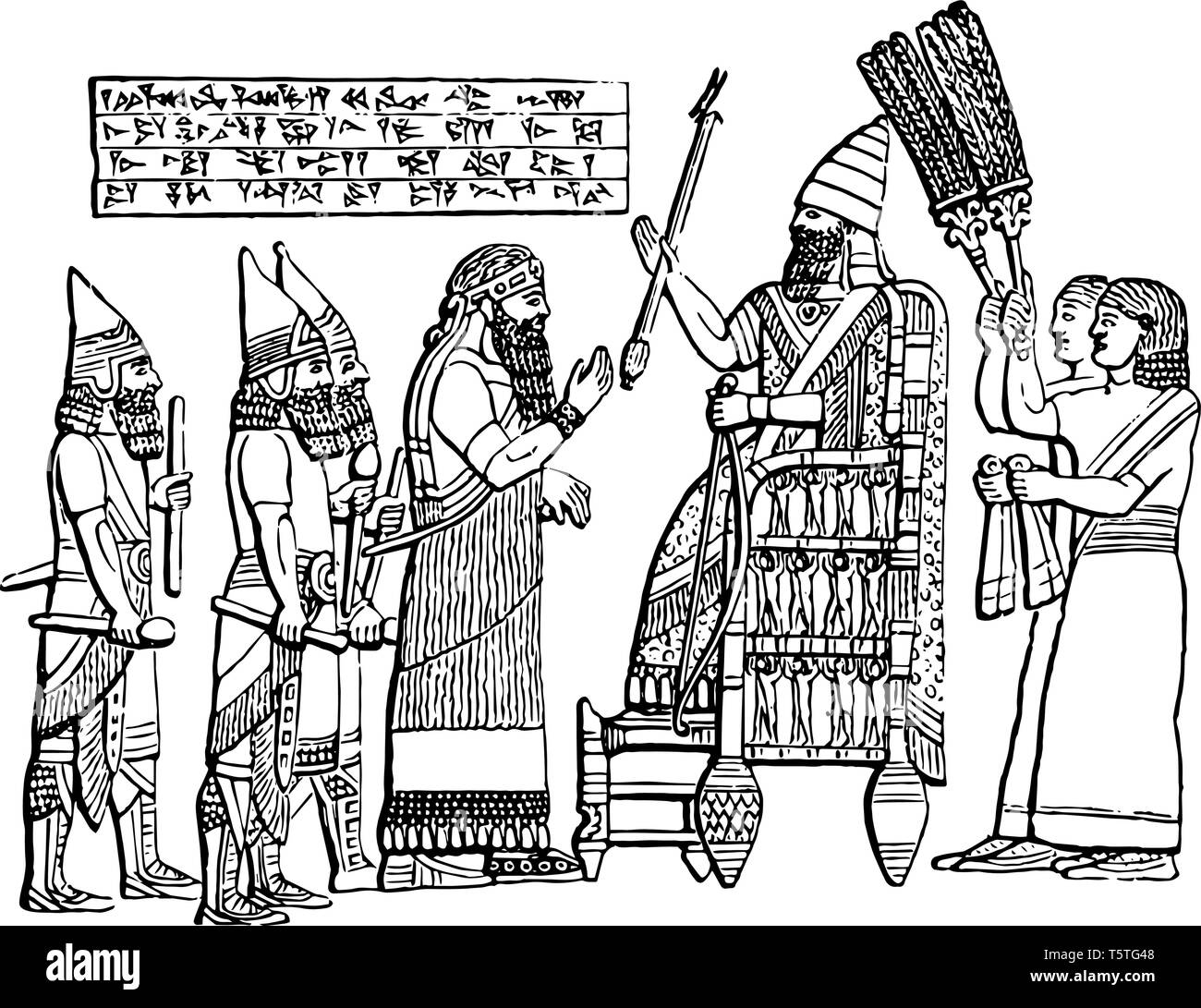 An illustration of Egyptians worshipping a pharaoh, vintage line ...
