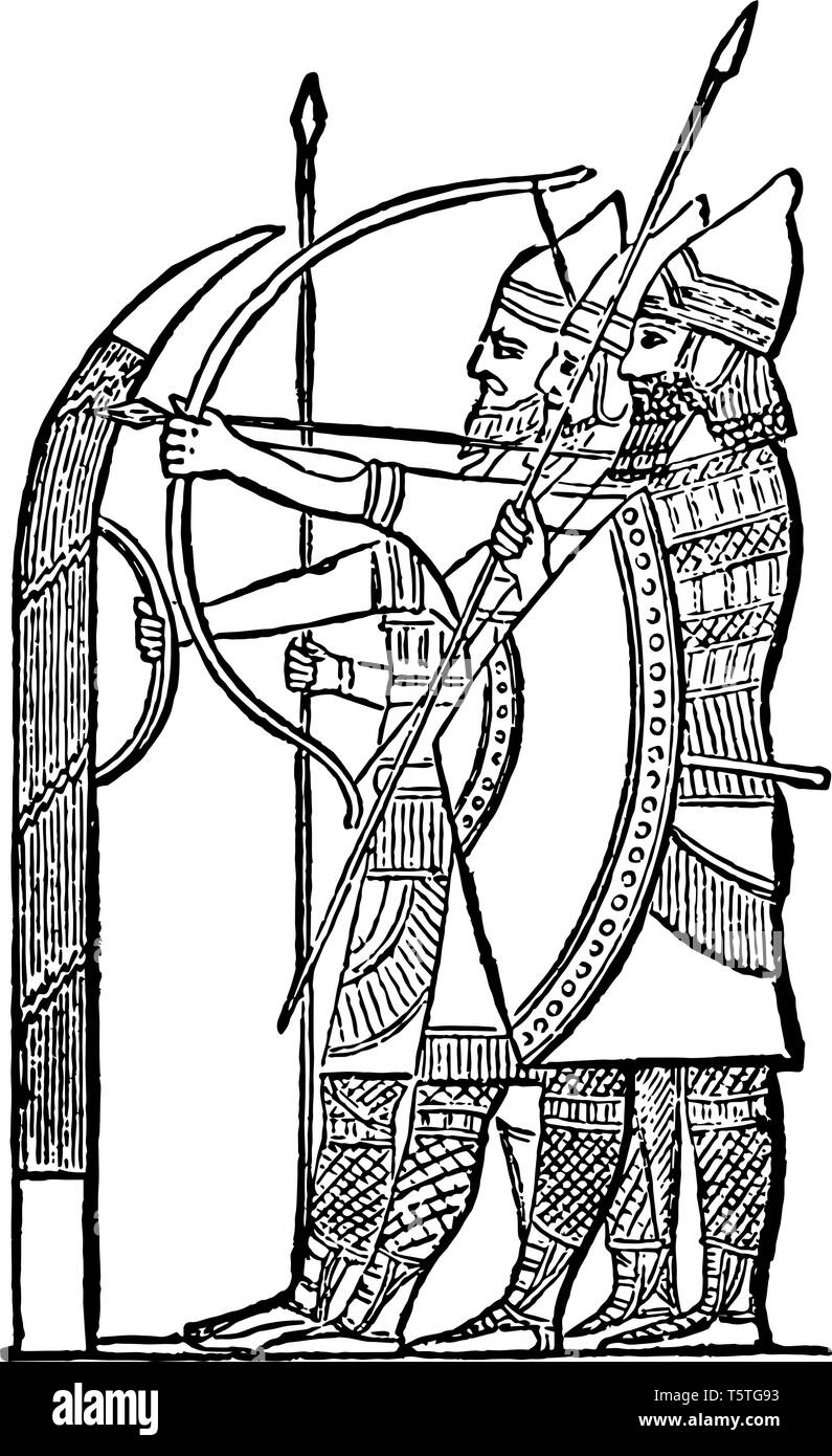 The Image Shows Assyrian Soldiers With Shields And Weapons She Has A Beautiful Mesh Suit The