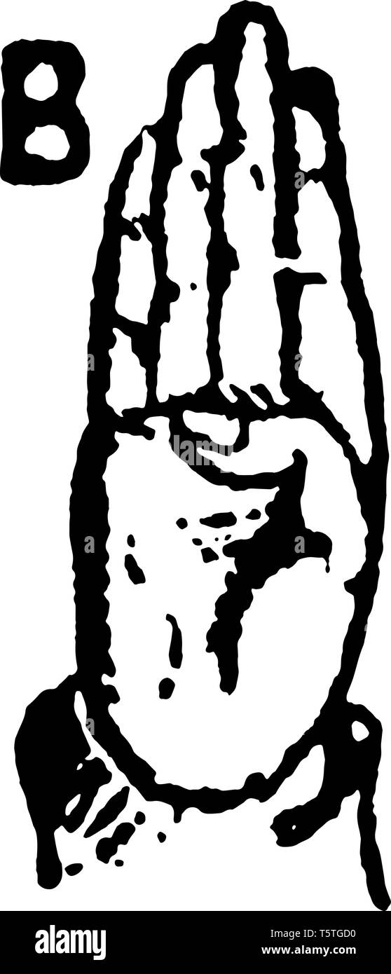 This illustration represents One handed Sign for B, vintage line ...