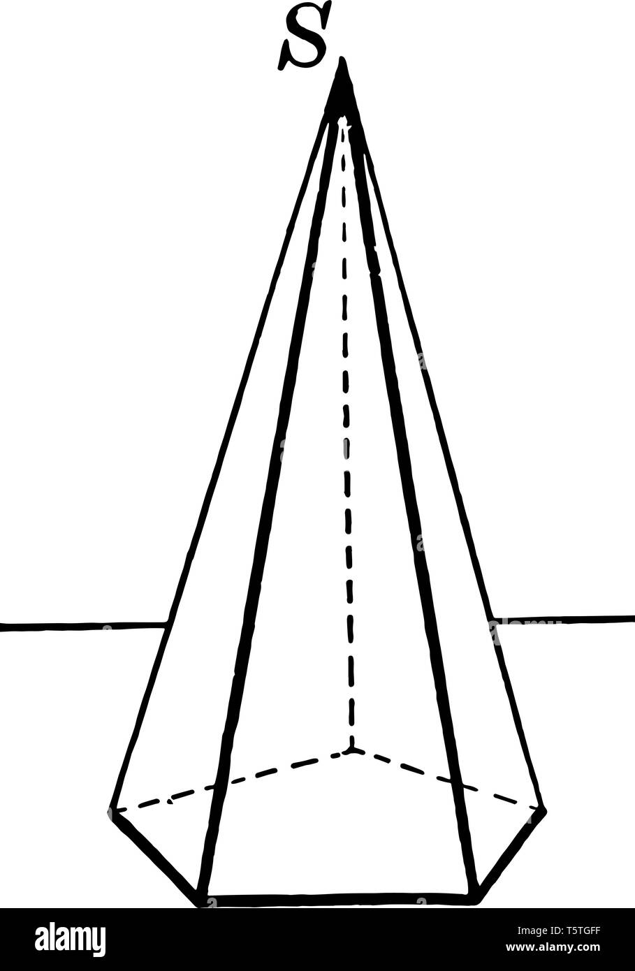 Image of a regular pyramid with a pentagon as a base, vintage line ...