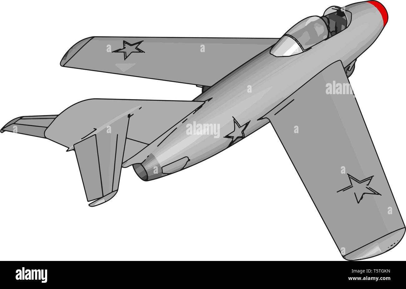 Grey jet plane with three stars vectore illustration on white ...