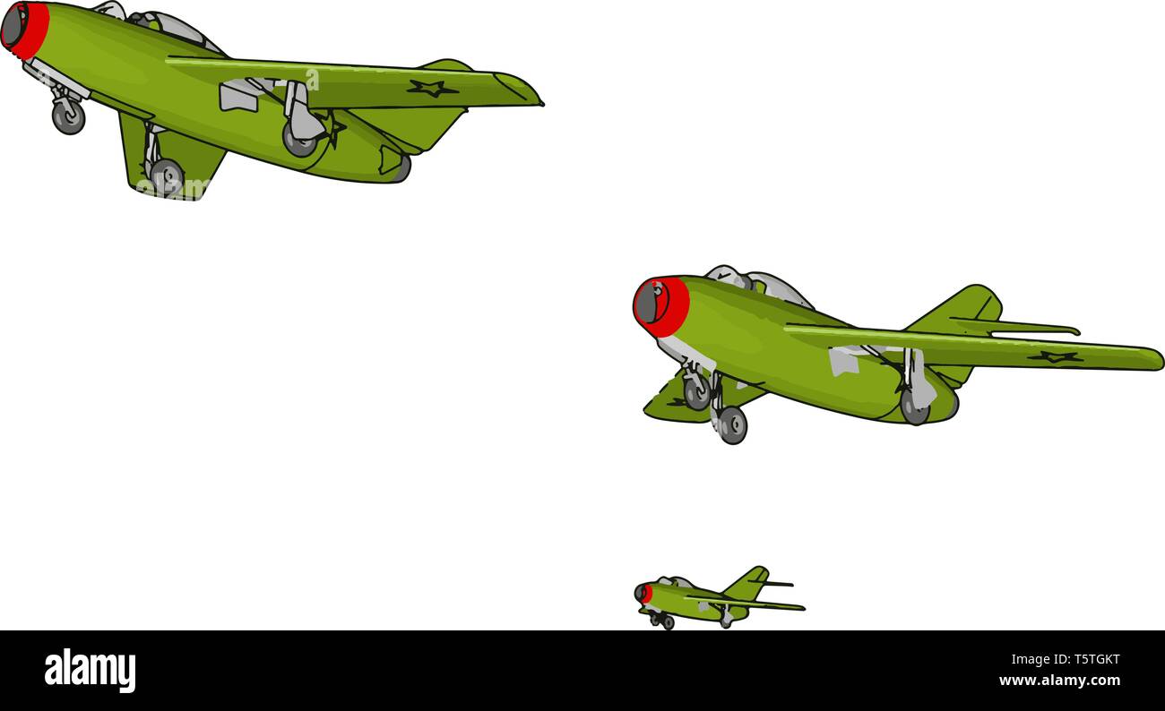 Three green air force jets vector illustration on white background ...