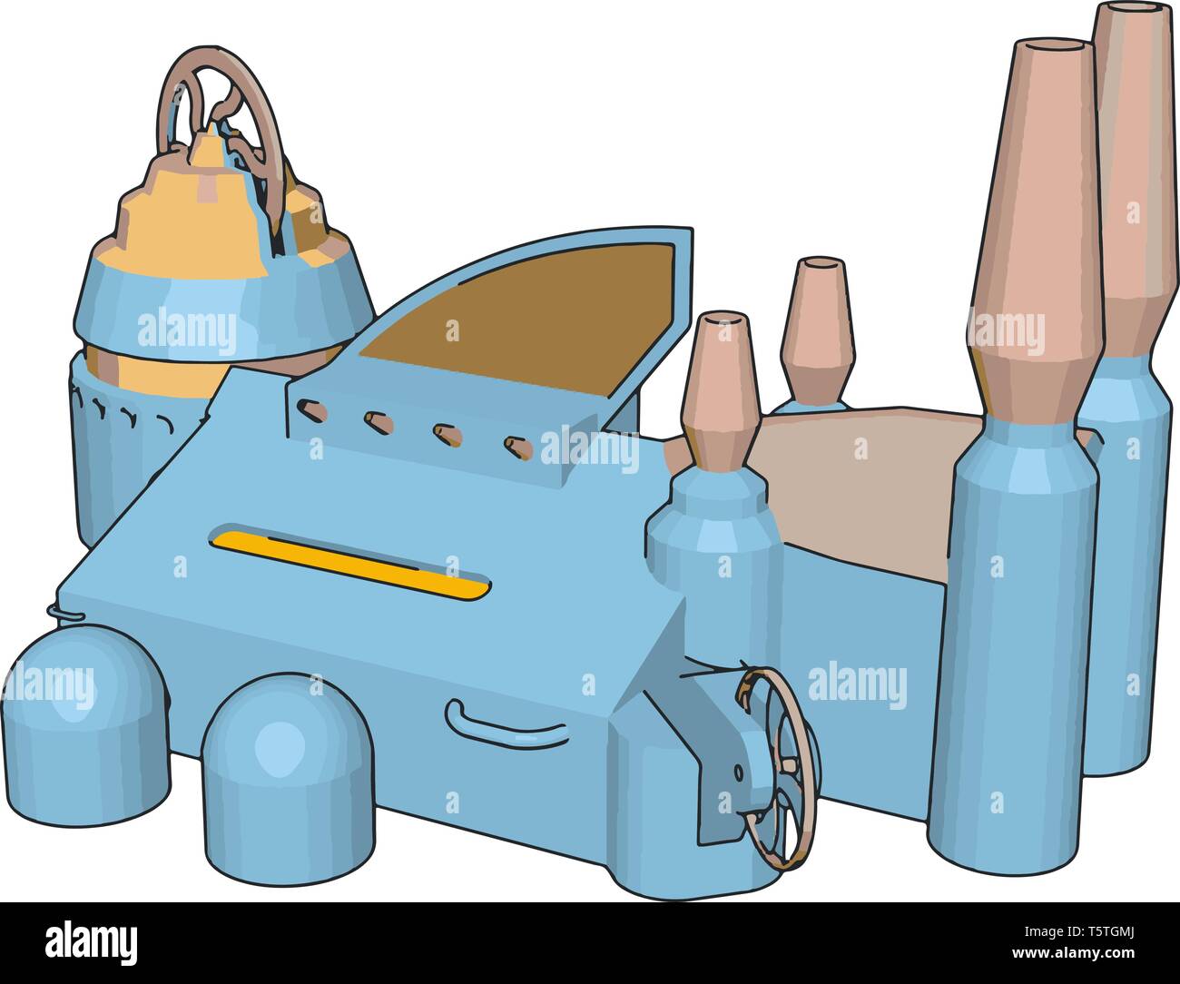 3D vector illustration of a blue manufacturing building white ...