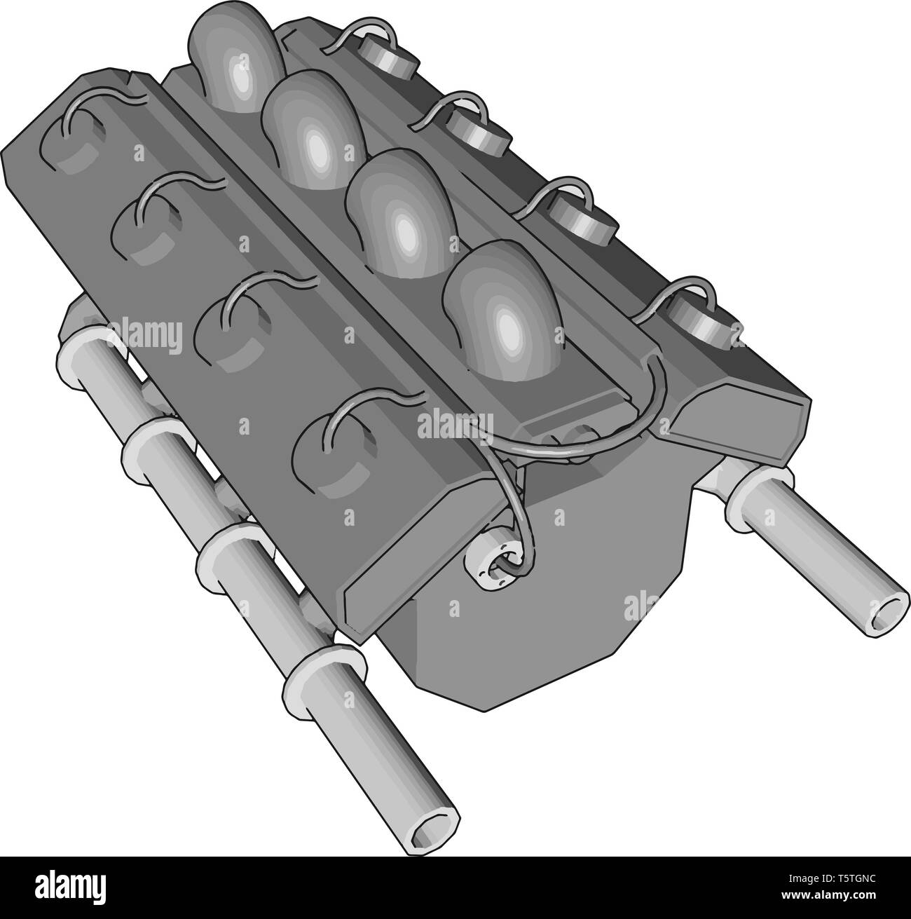 Vector illustration of abstract grey car engine on white background ...