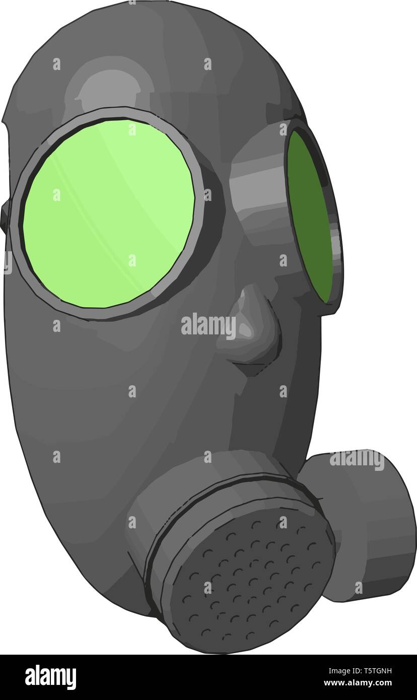 Grey gas mask with green detailes vector illustration on white ...