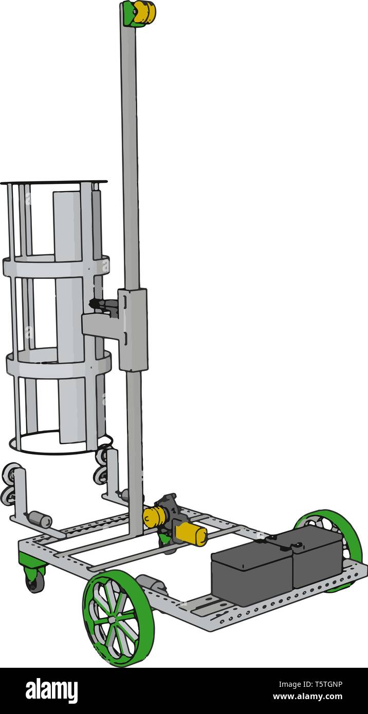 Simple basket lift construction vehicle with green wheels vector ...