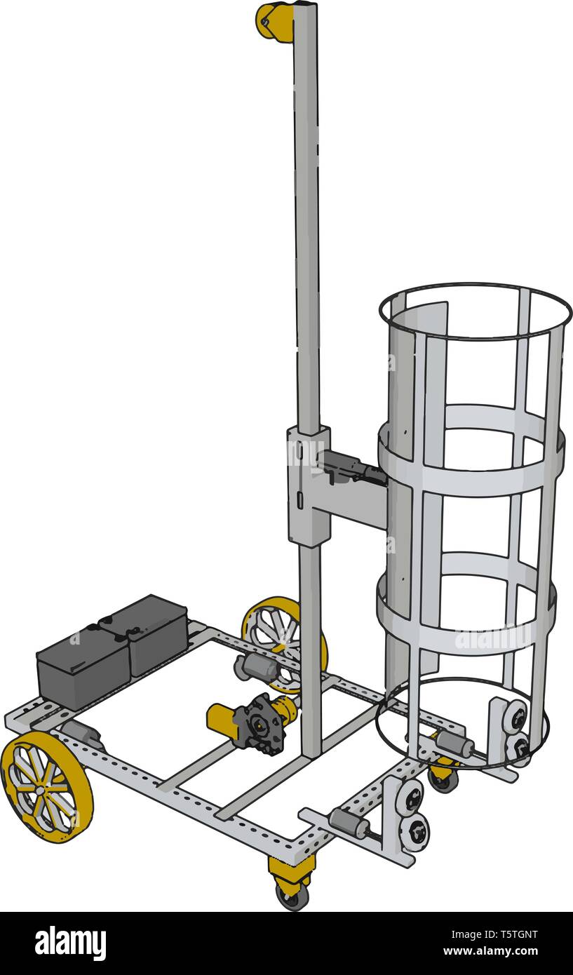 Simple basket lift construction vehicle with yellow wheels vector ...
