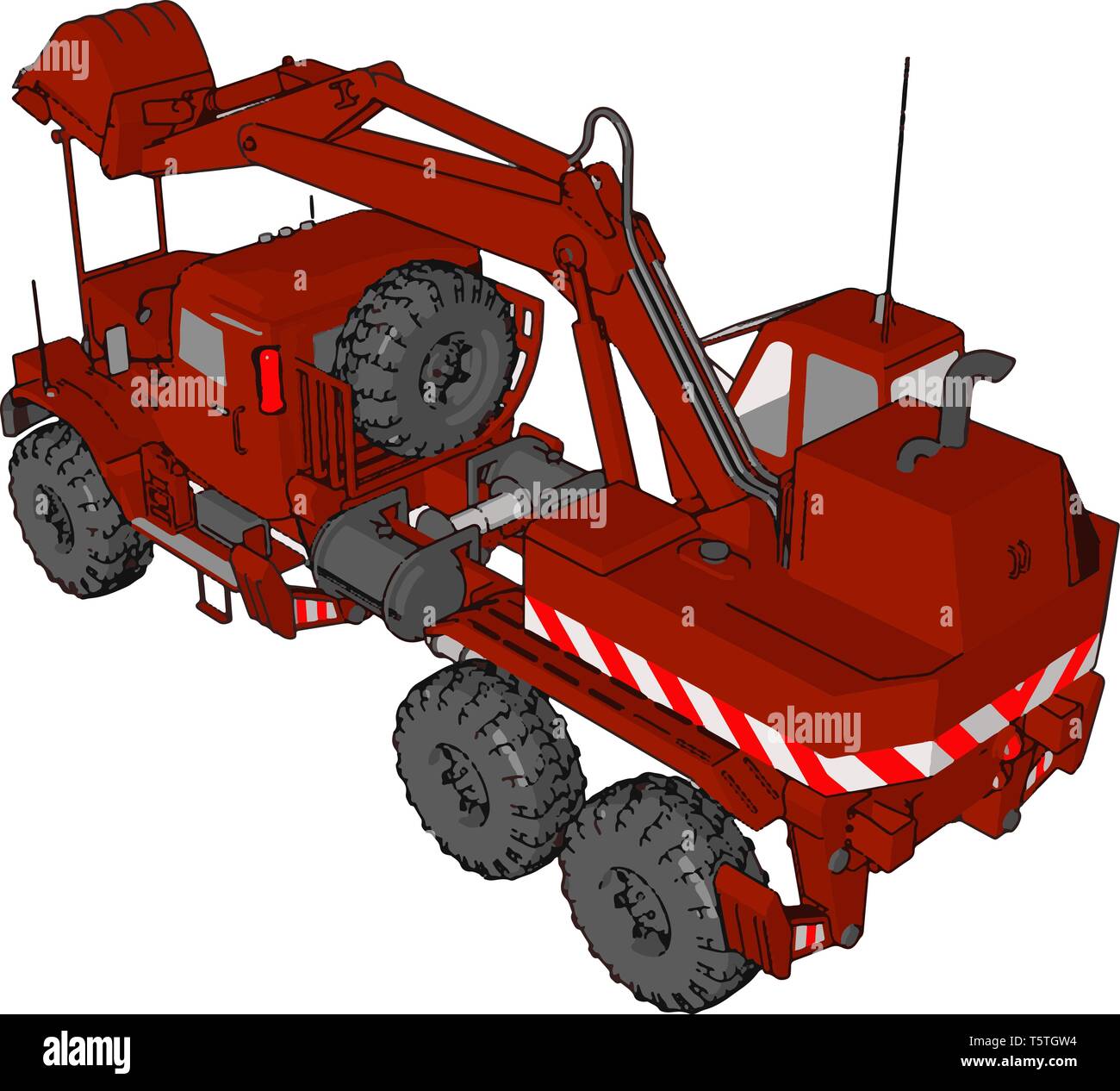 3D vector illustration on white background of big red excavator Stock ...