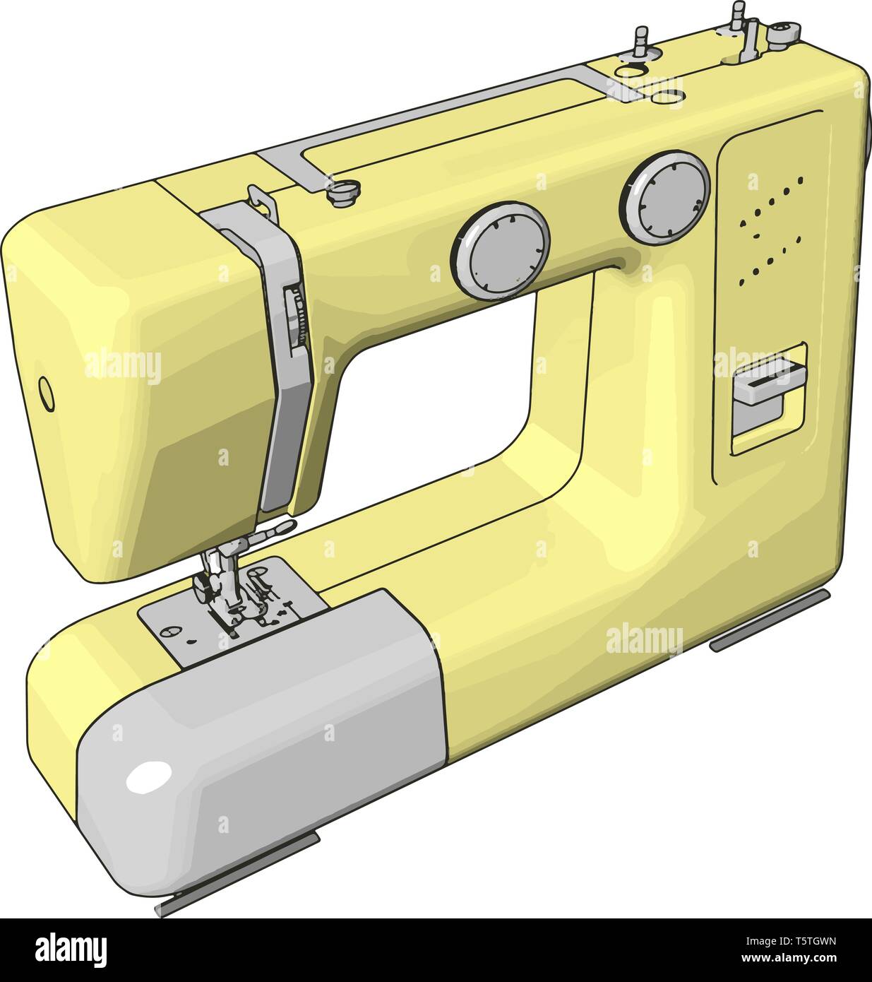 Simple vector illustration of an yellow sewing machine white background ...