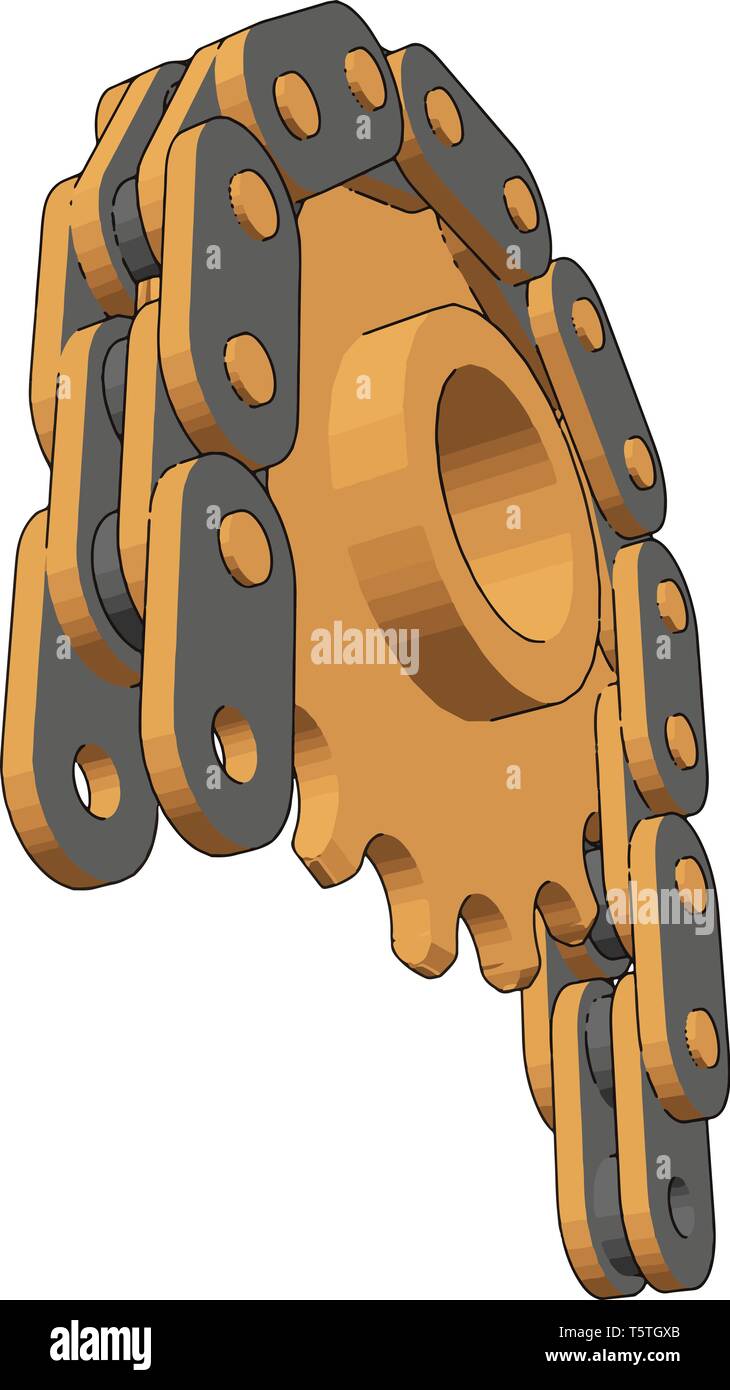 3D vector illustration of a free wheel and chain white background Stock ...