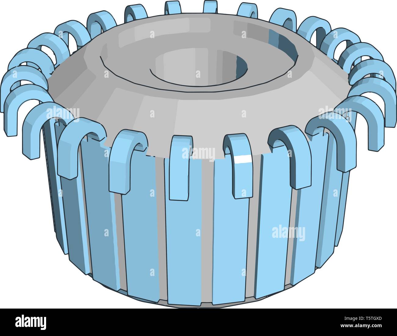 Simple vector illustration on white background of a blue and grey gear ...