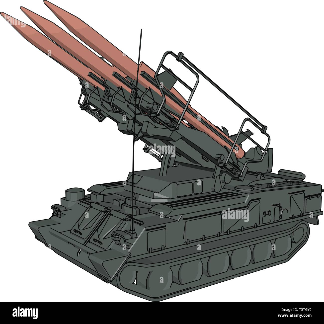 3D vector illustration on white background of a military missile tank ...