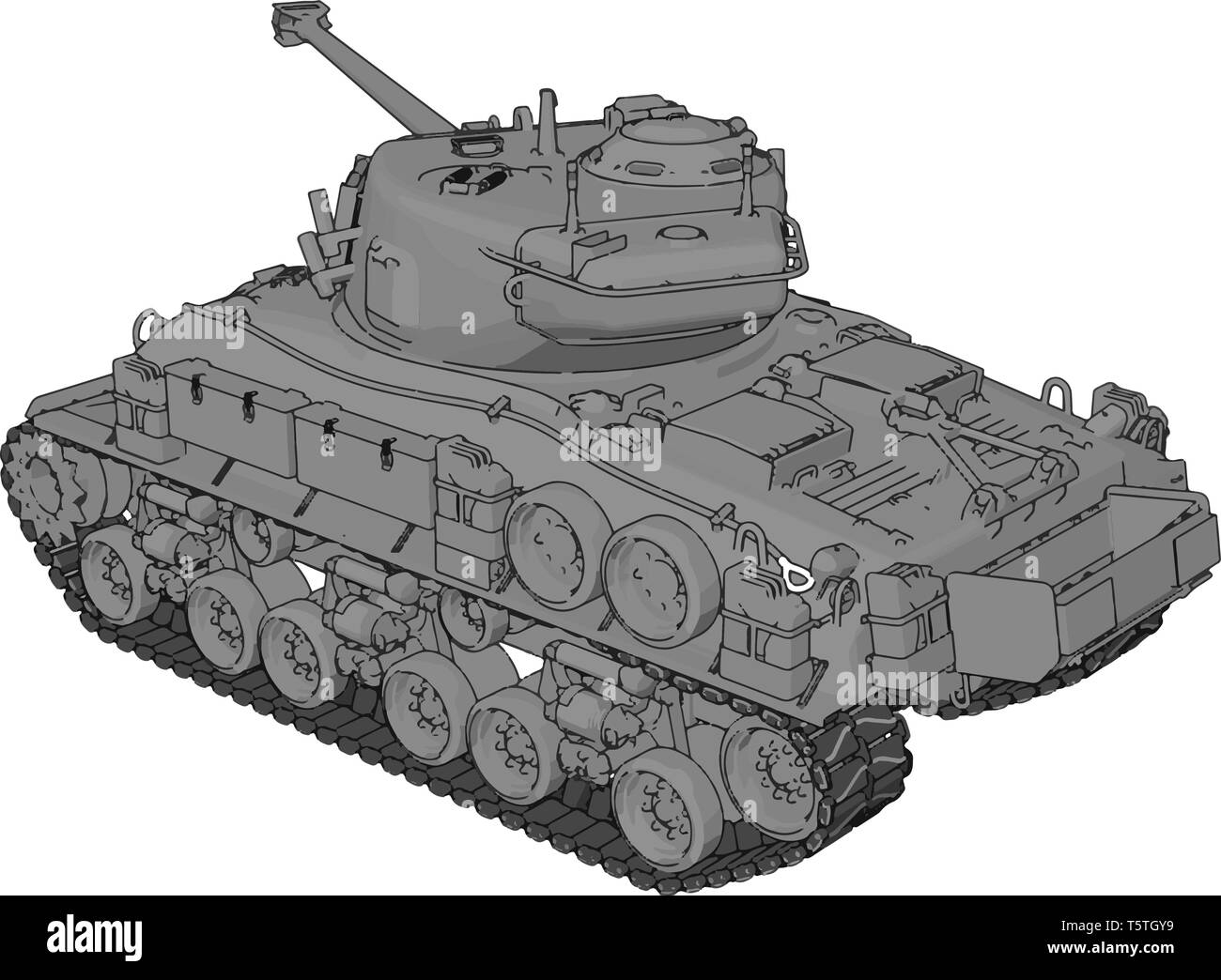 3D vector illustration on white background of a gray military tank ...