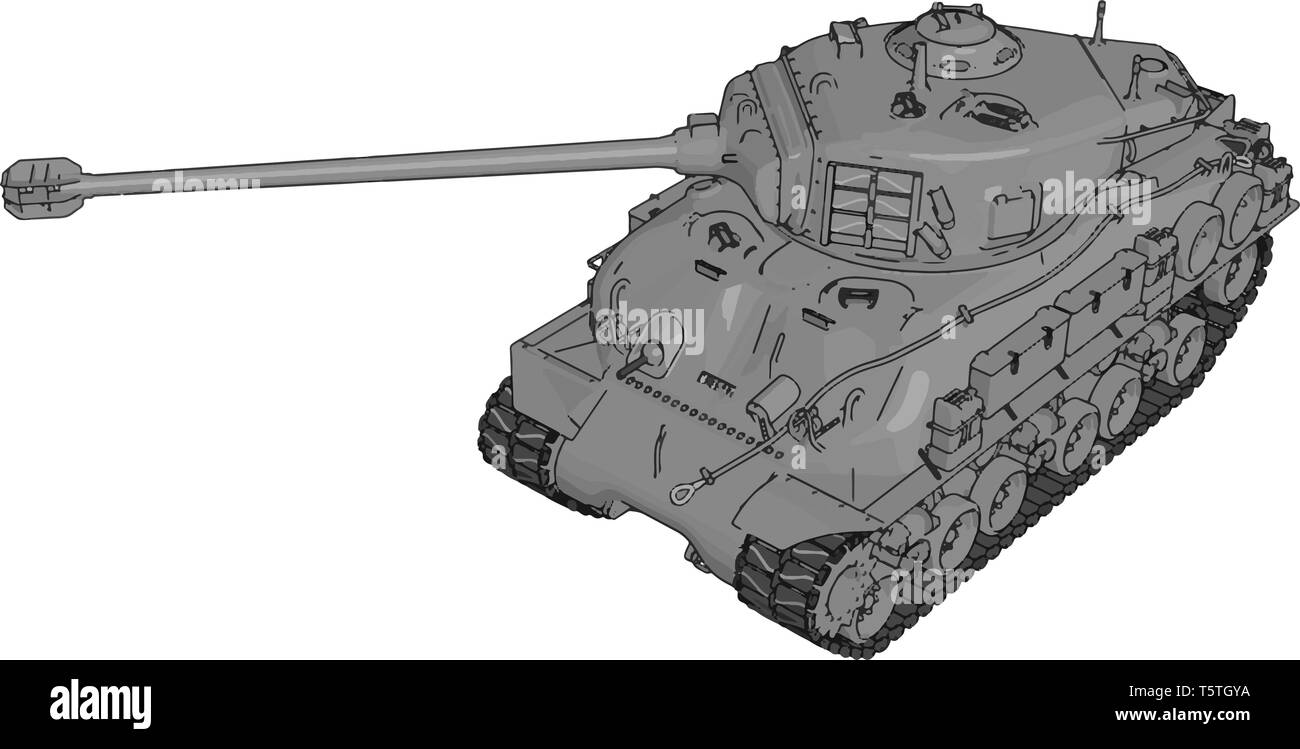 3D vector illustration on white background of a gray military tank ...