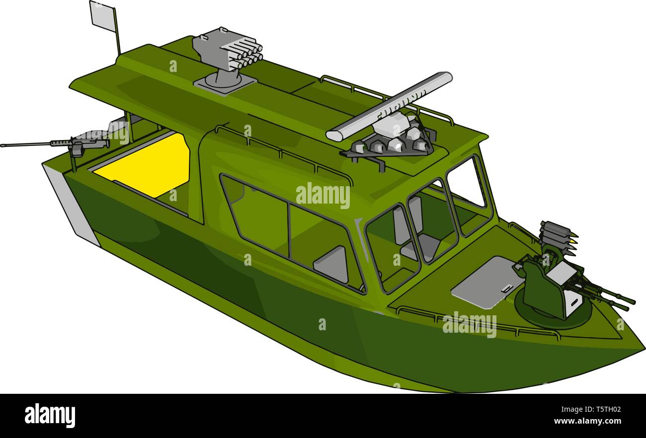 3D vector illustration on white background of a grey and green military ...