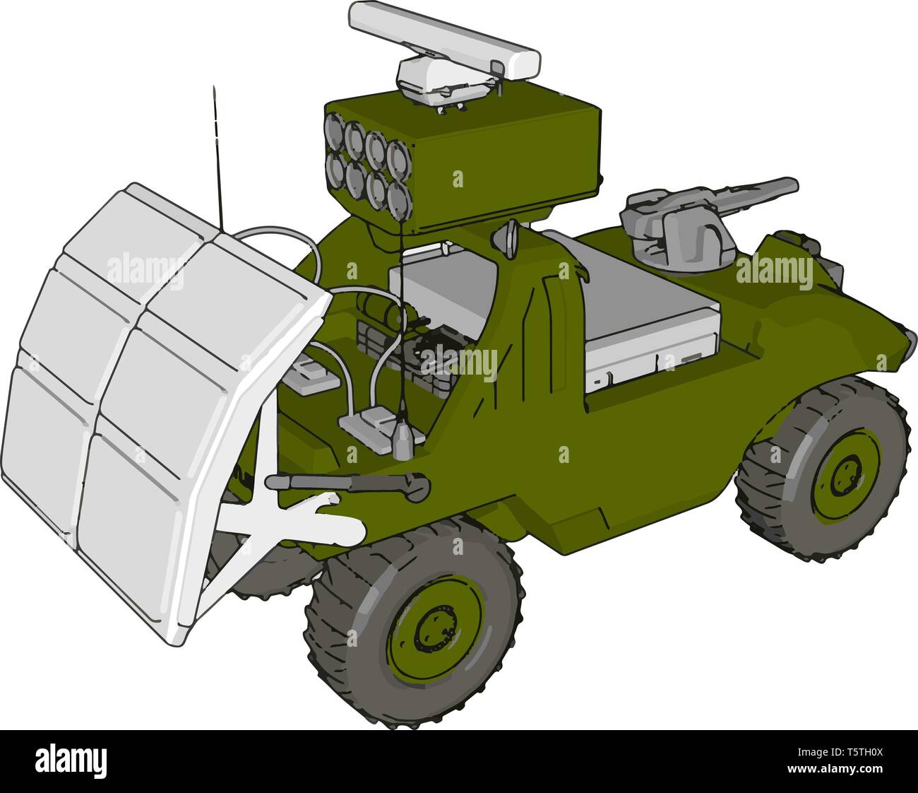 3D vector illustration on white background of a military missile launch ...