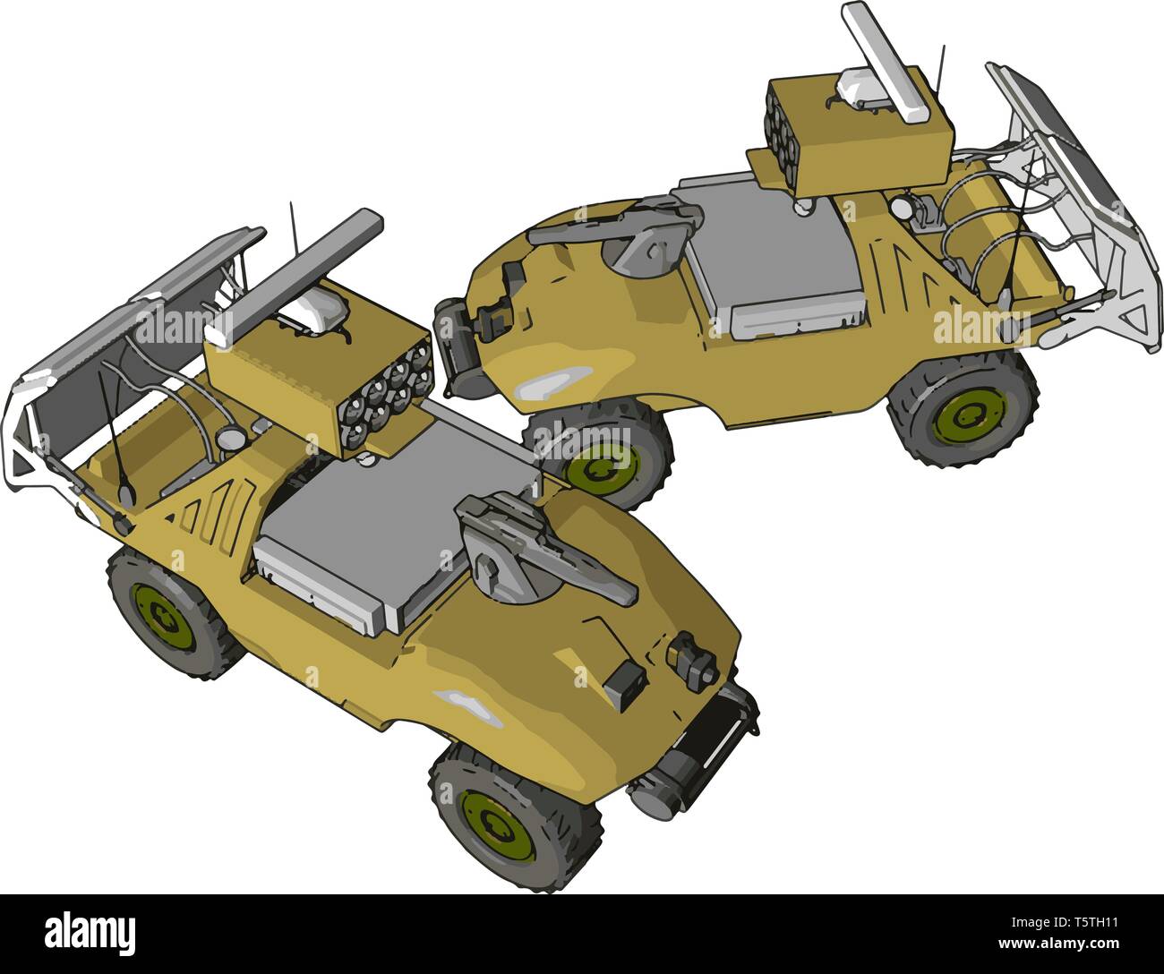 3D vector illustration on white background of military missile launch ...