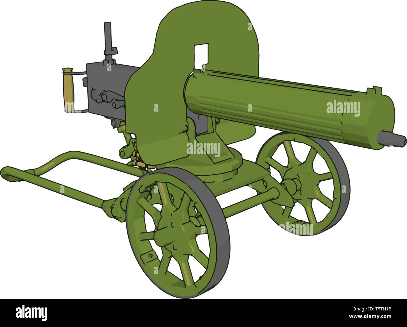 3D vector illustration on white background of a green military cannon ...