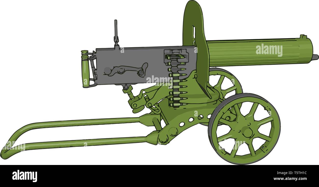 3D vector illustration on white background of a green military cannon ...