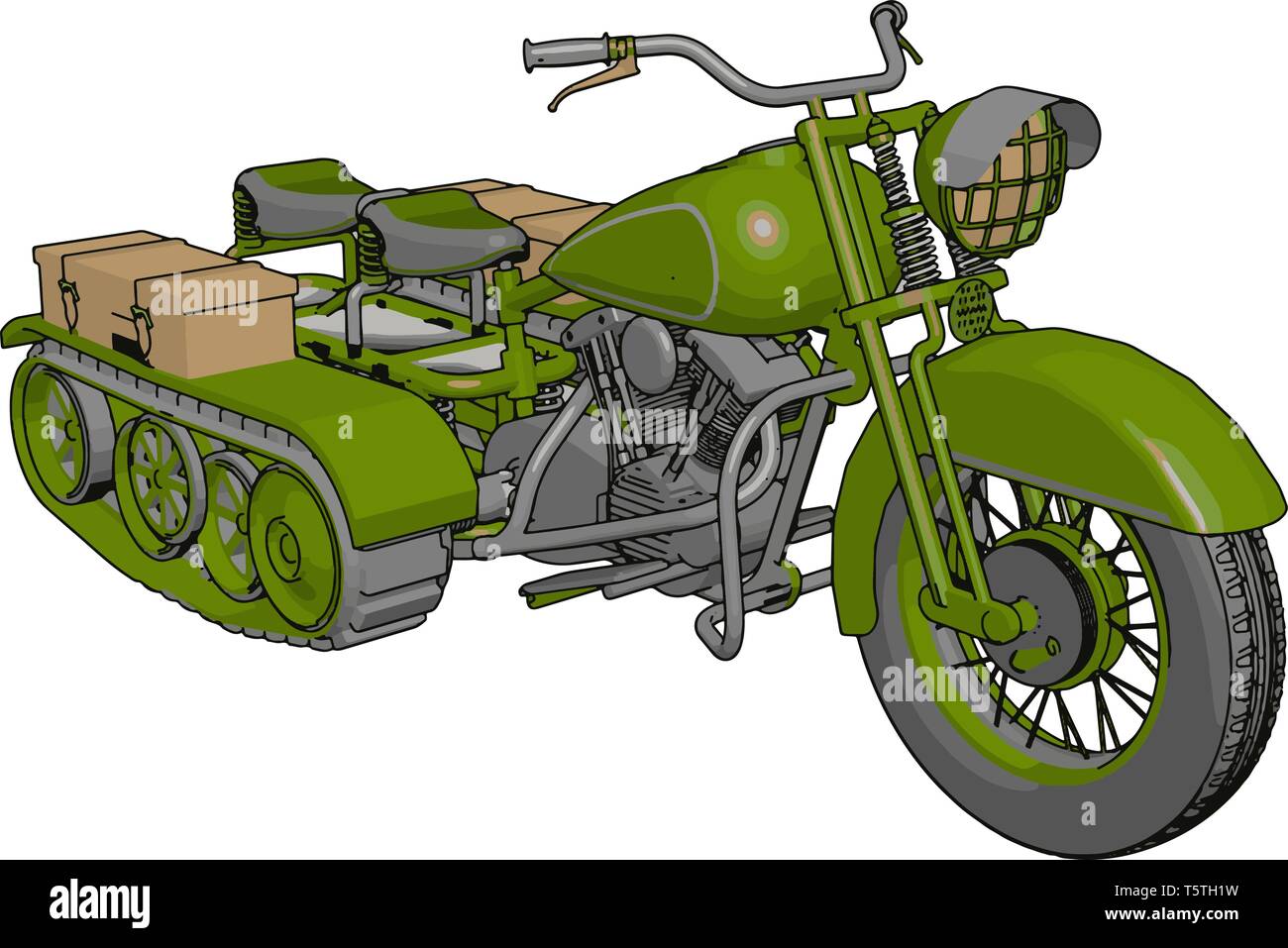 3D vector illustration on white background of a military motorcycle ...