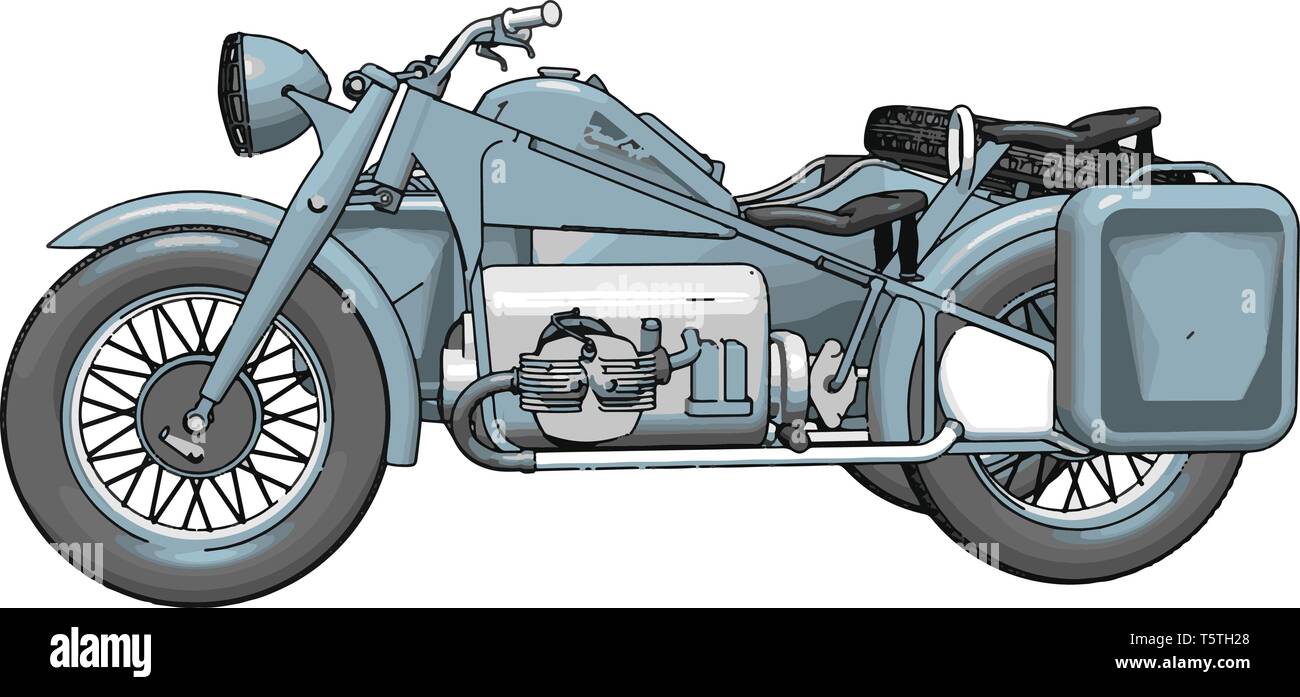 3D vector illustration on white background of a military motorcycle ...