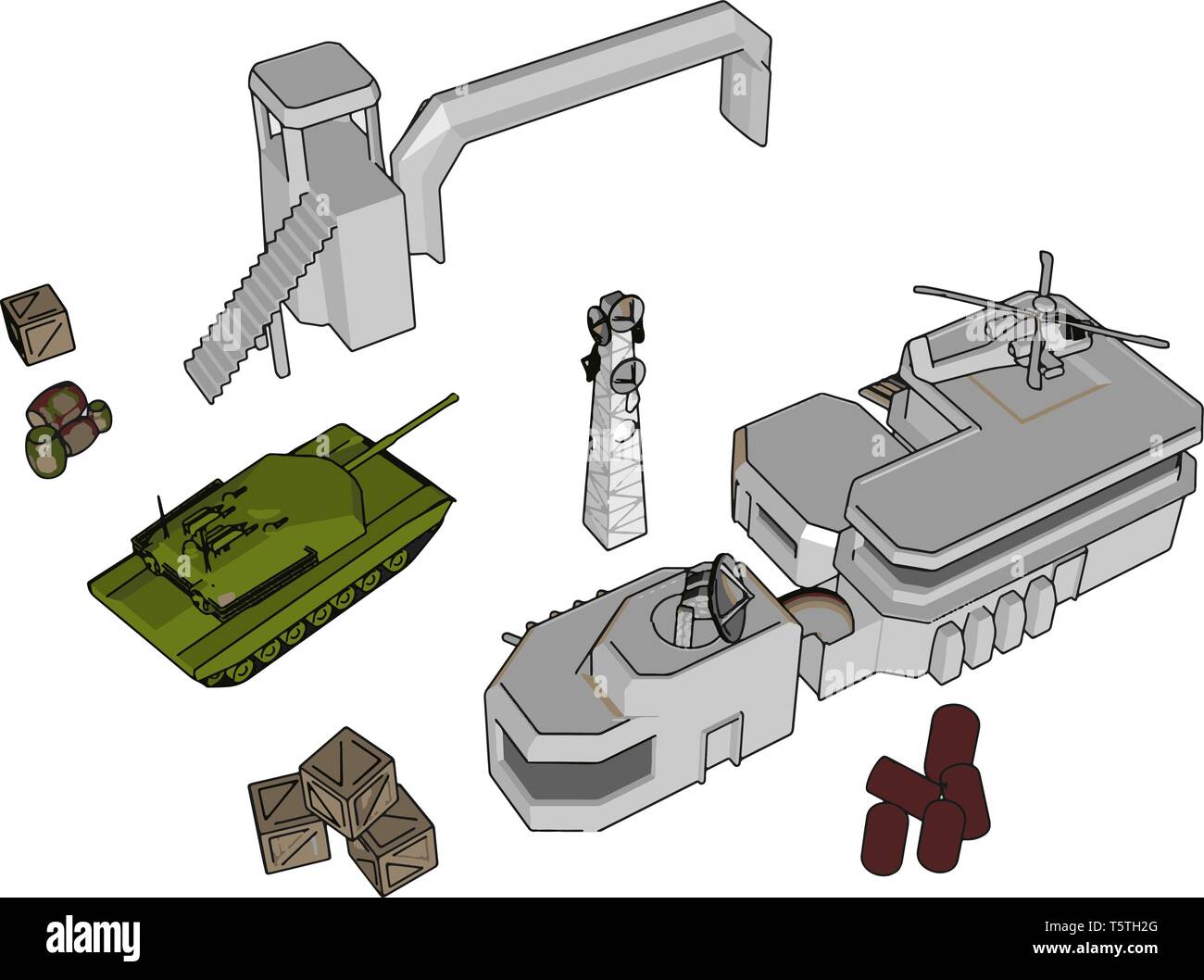 3D vector illustration on white background of a military base Stock ...