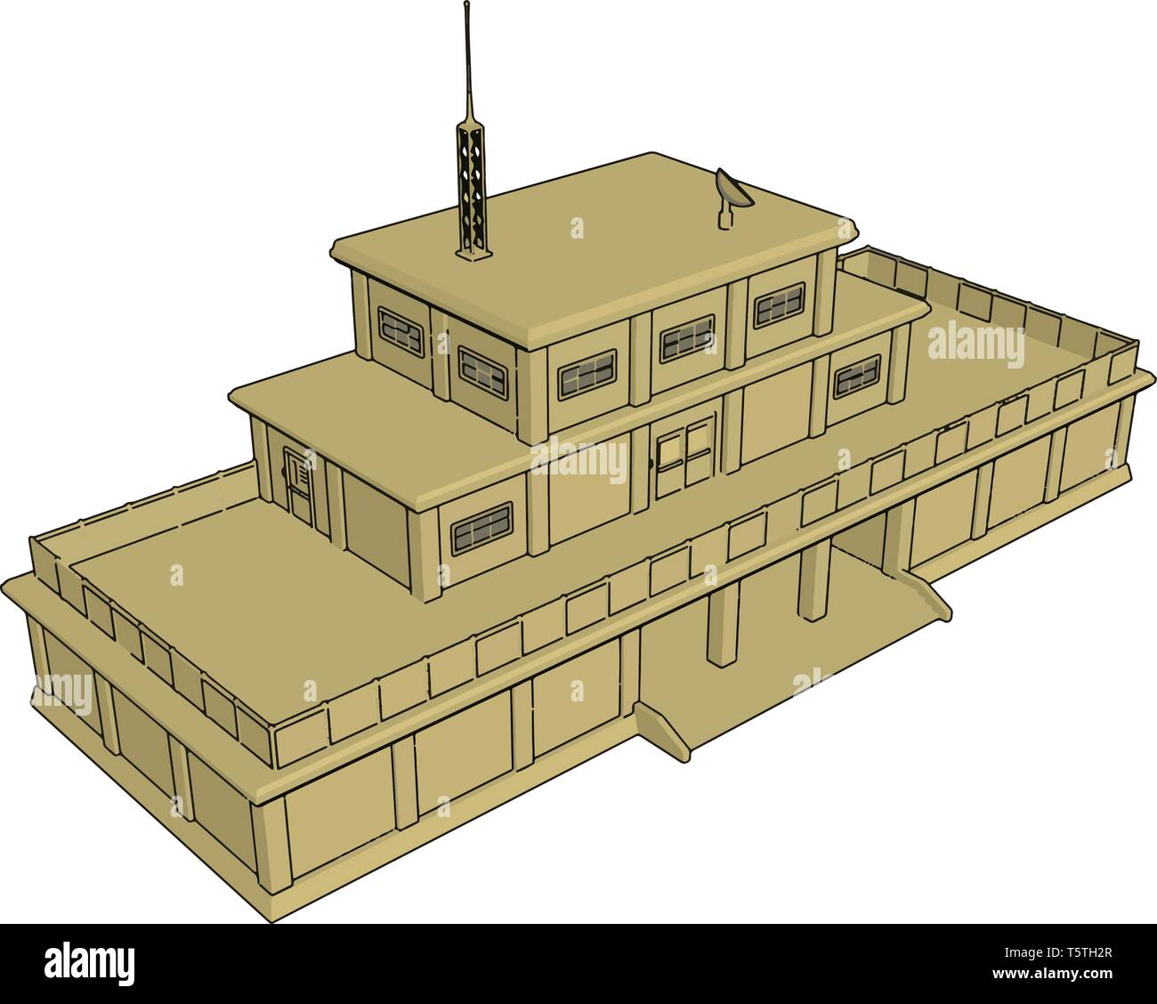 3D vector illustration on white background of a military barracks Stock ...