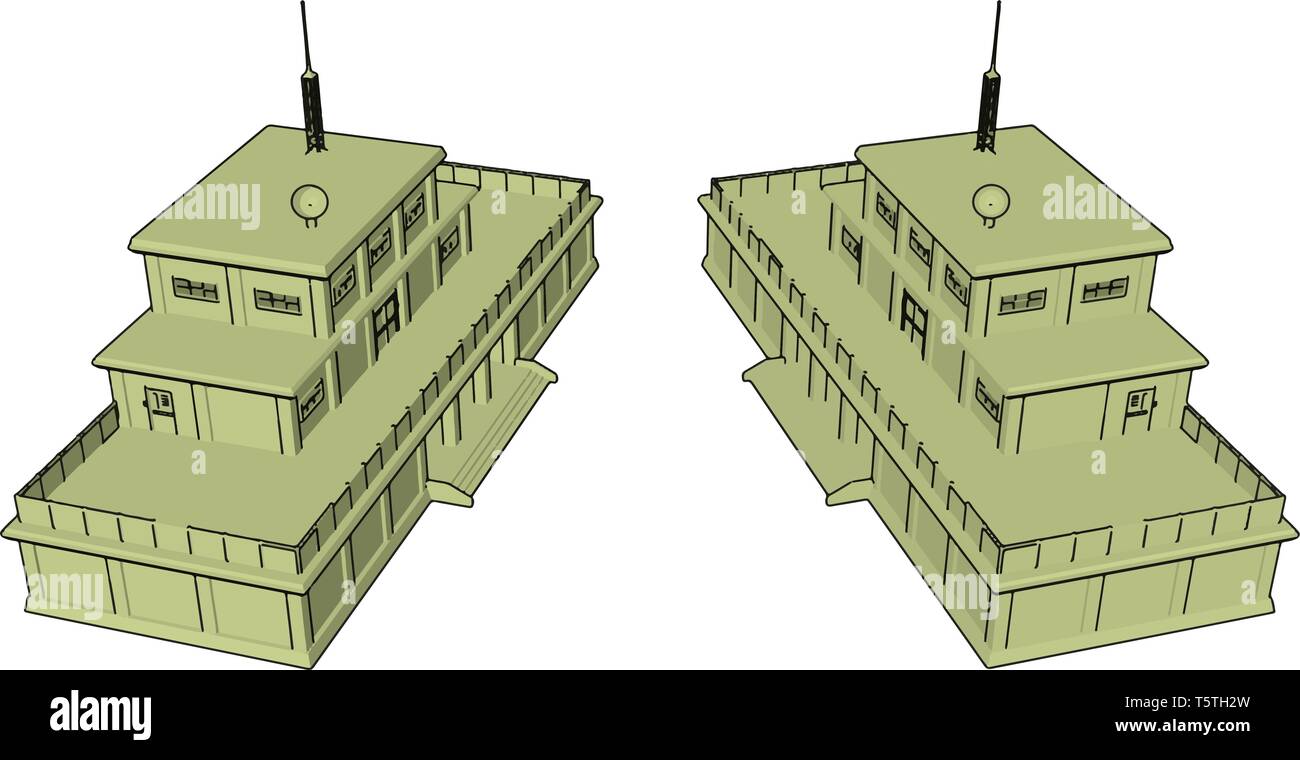 3D vector illustration on white background of a military barracks Stock ...