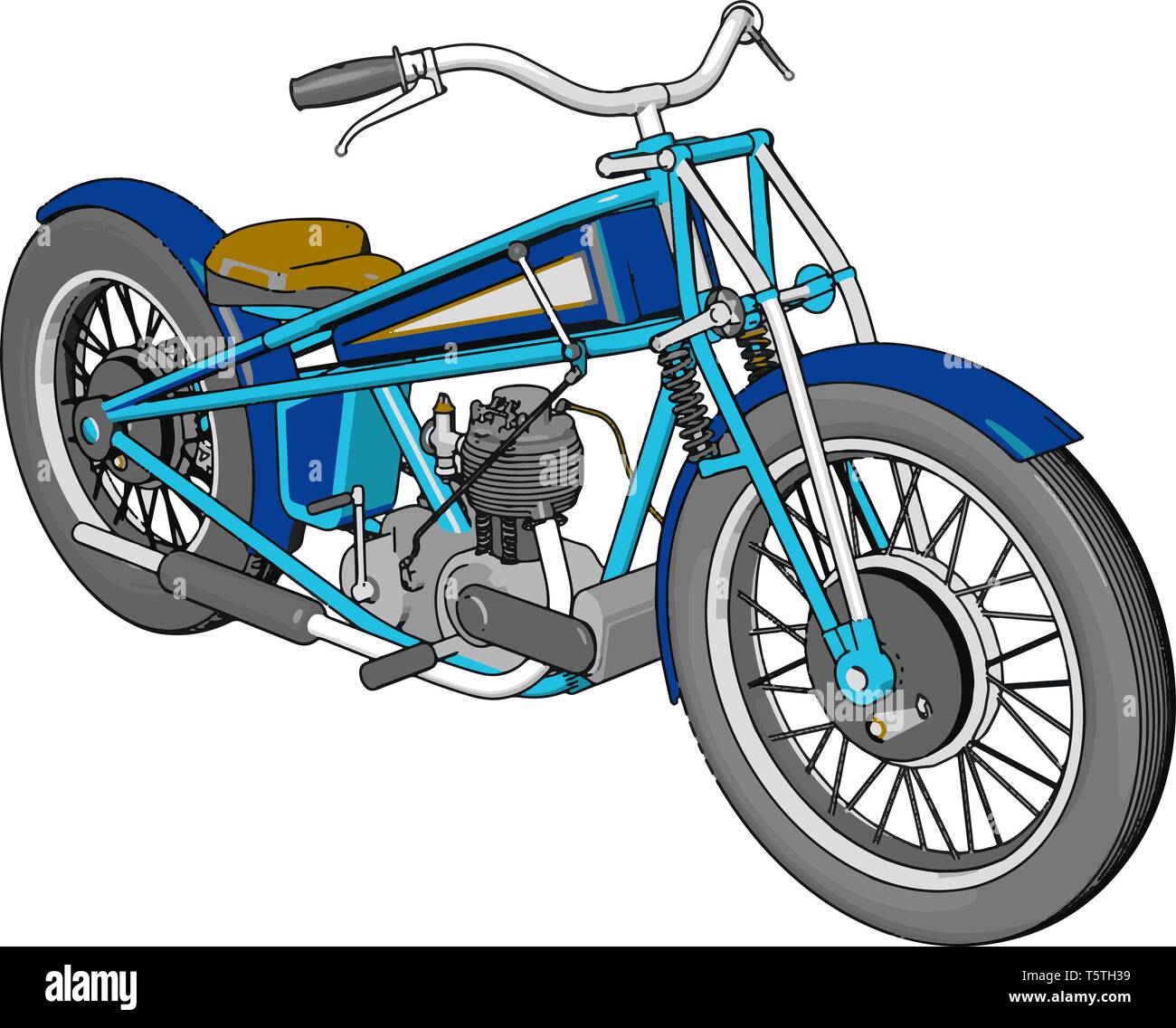 3D vector illustration of a blue vintage chopper motorcycle white ...