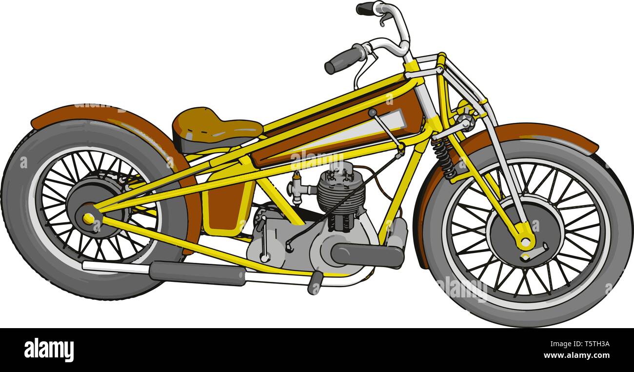 Brown and yellow vintage chopper motorcycle vector illustration on ...