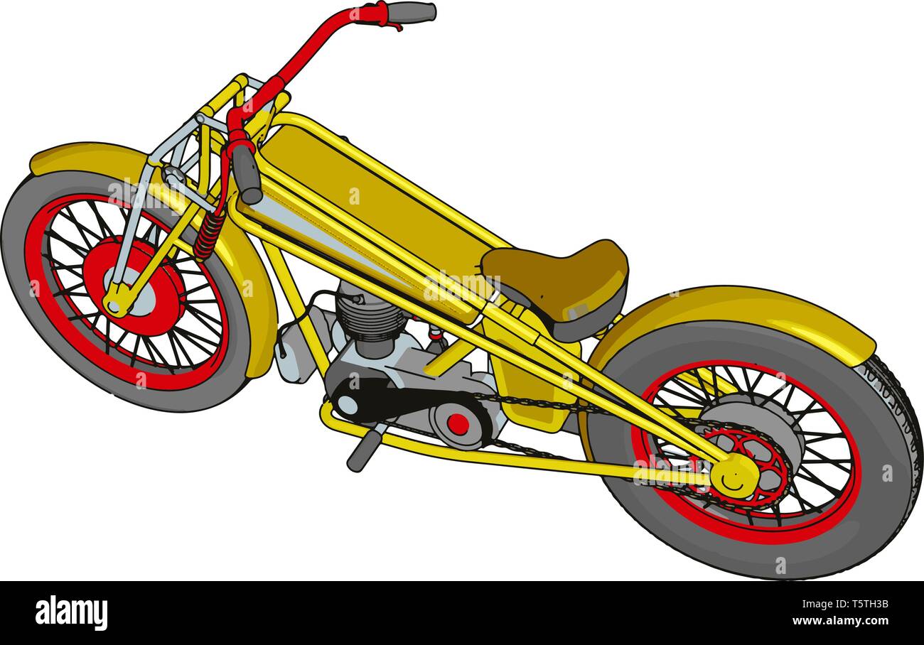 Red and yellow vintage chopper motorcycle vector illustration on white ...