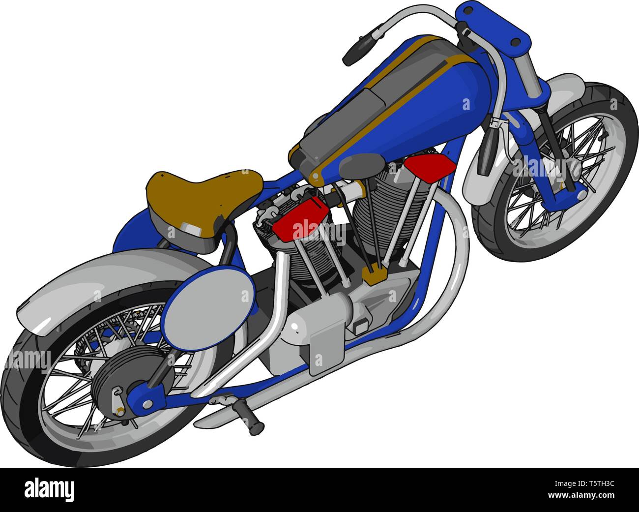 Blue vintage chopper motorcycle vector illustration on white background ...